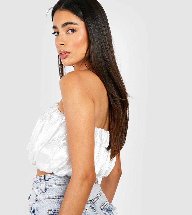 Buy Boohoo Puffball Satin Bandeau Top In White | 6thStreet UAE