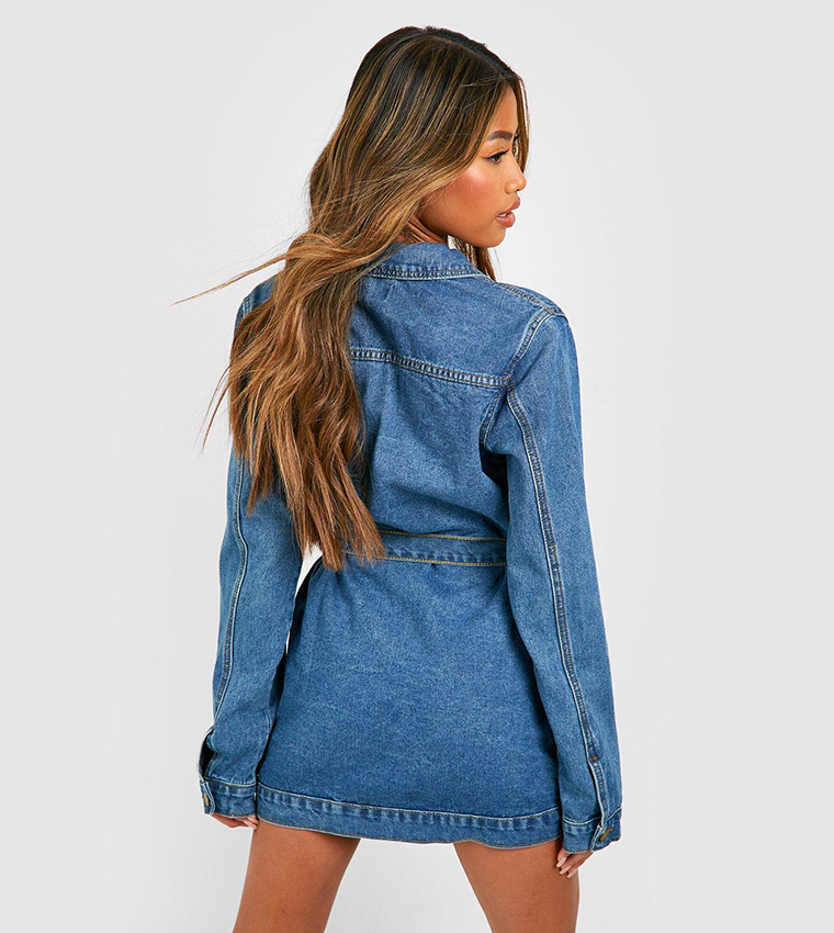 Buy Boohoo Belted Western Denim Micro Mini Shirt Dress In Blue ...