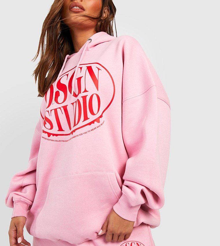 Buy Boohoo Dsgn Studio Slogan Hooded Tracksuit In Pink | 6thStreet UAE