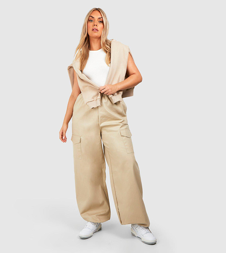 Buy Boohoo High Rise Tie Cuff Cargo Joggers In Beige | 6thStreet Qatar