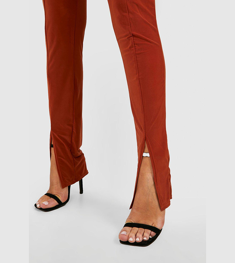 Buy Boohoo Slinky Basics Split Front Trousers In Orange | 6thStreet Kuwait