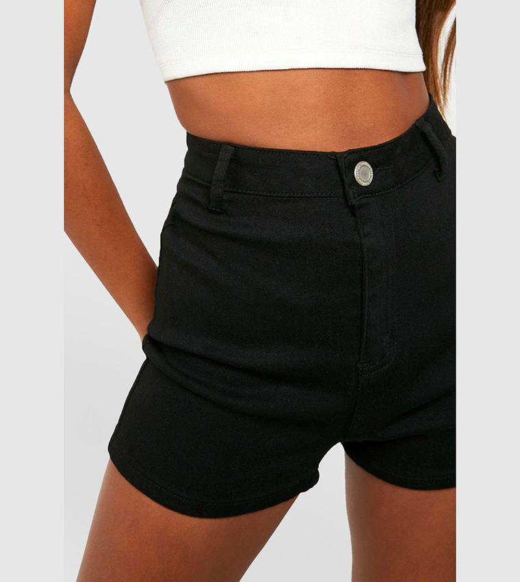 Buy Boohoo High Rise Disco Denim Shorts In Black | 6thStreet Kuwait