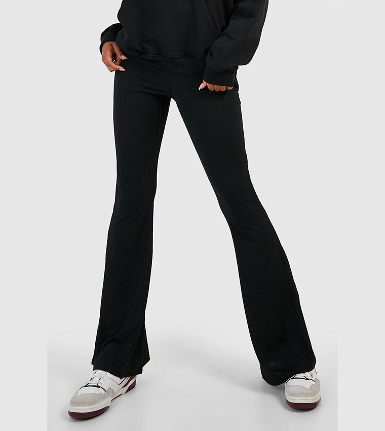Buy Boohoo Tall Wide Ribbed Side Split Skinny Flares In Black | 6thStreet Qatar