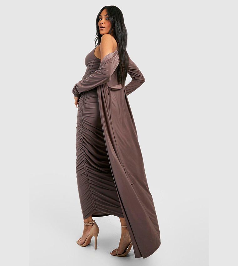 Buy Boohoo Maxi Strappy Cowl Dress And Duster Coat In Beige | 6thStreet ...