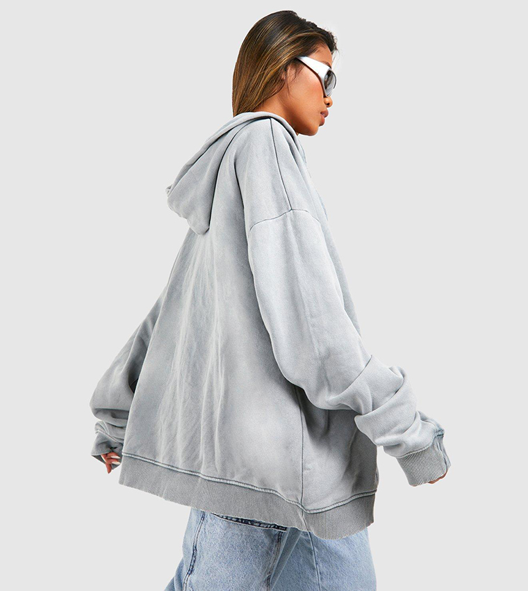 Buy Boohoo Washed Label Detail Oversized Zip Through Jacket In Grey ...