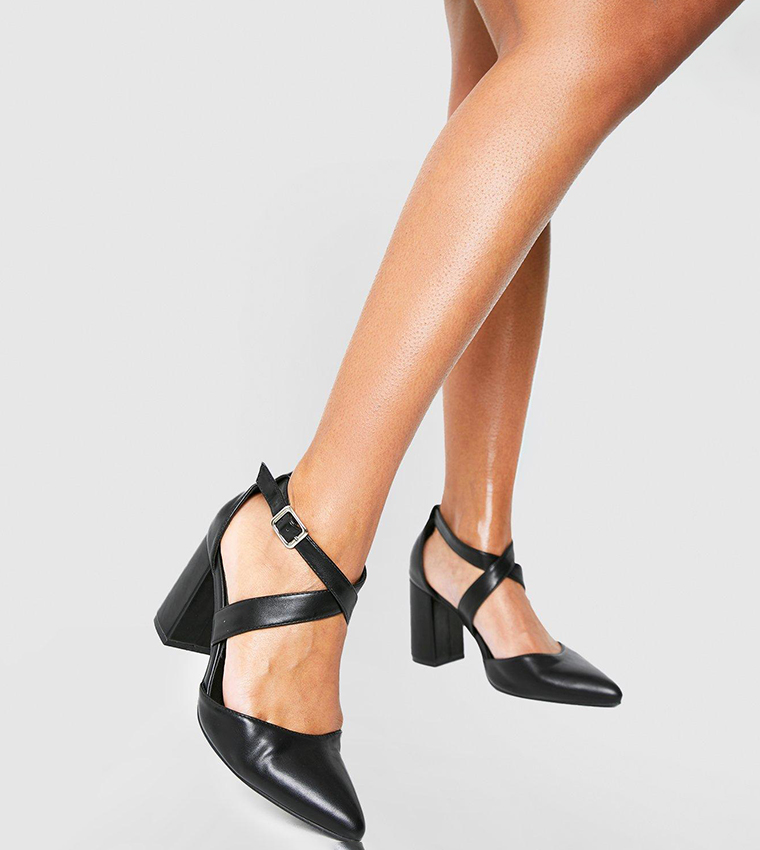 Buy Boohoo Wide Fit Cross Over Strap Detail Court Shoes In Black ...