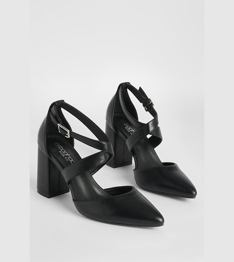 Buy Boohoo Wide Fit Cross Over Strap Detail Court Shoes In Black ...