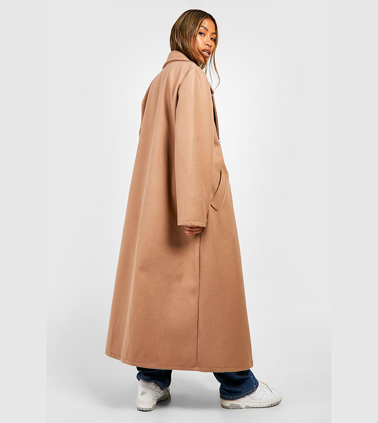 Buy Boohoo Pearl Effect Button Double Breasted Coat In Beige ...