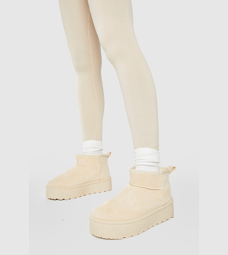 Buy Boohoo Ultra Mini Platform Cosy Boots In Beige | 6thStreet UAE