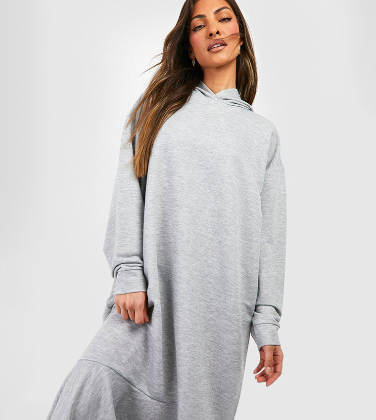 Buy Boohoo Frill Midi Hoody Sweat Dress In Grey | 6thStreet Saudi Arabia