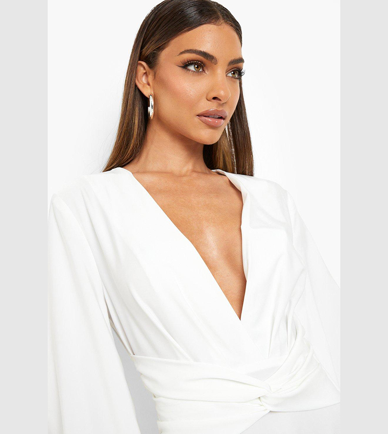 Buy Boohoo Satin Twist Front Maxi Bridesmaid Dress In White | 6thStreet Bahrain