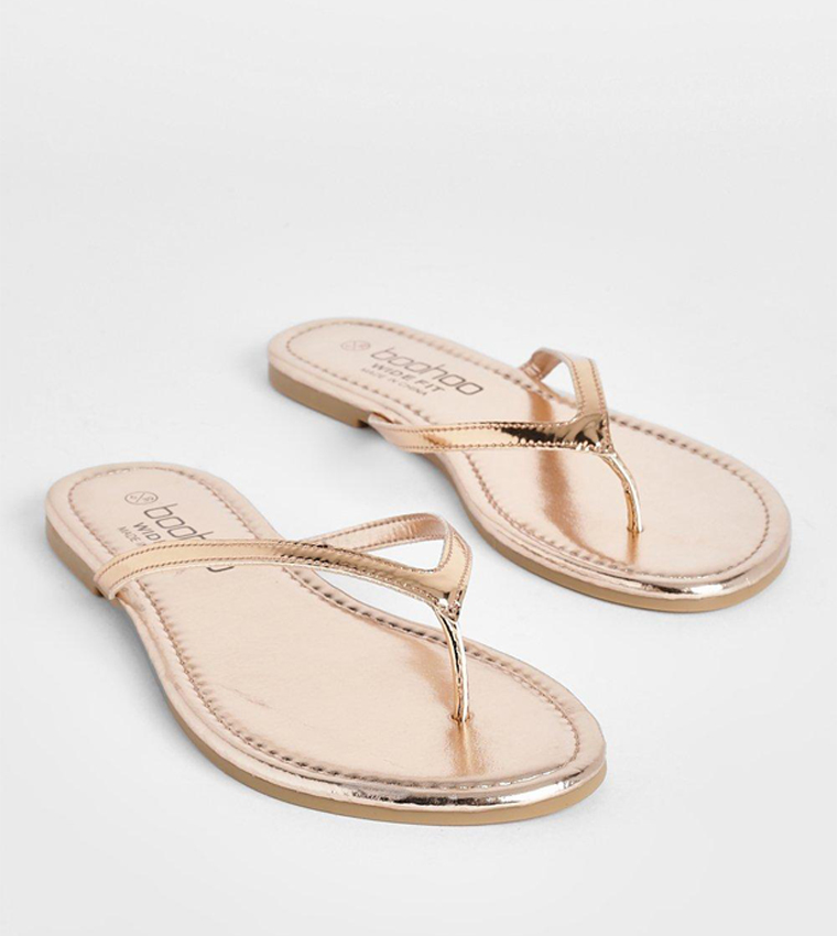 Buy Boohoo Wide Fit Metallic Flip Flops In Rose | 6thStreet Qatar