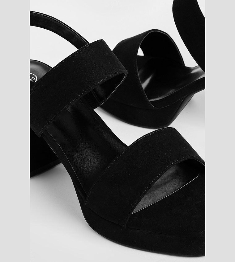 Buy Boohoo Wide Fit Covered Buckle Mid Height Platforms In Black ...