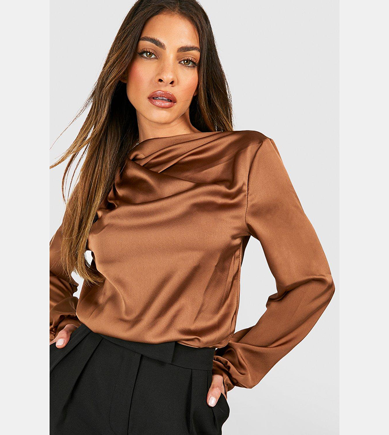 Buy Boohoo Satin Twist Neck Top In Caramel | 6thstreet UAE