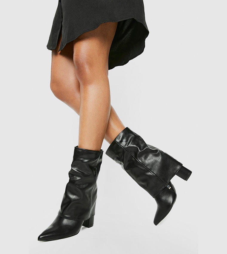 Buy Boohoo Fold Over Calf High Boots In Black | 6thStreet Bahrain