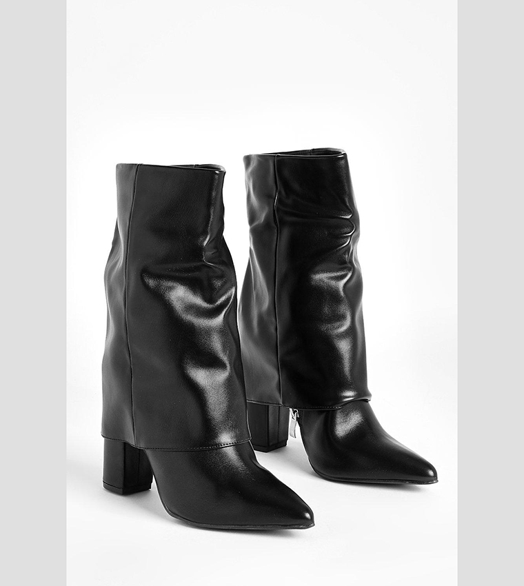 Buy Boohoo Fold Over Calf High Boots In Black | 6thStreet Bahrain