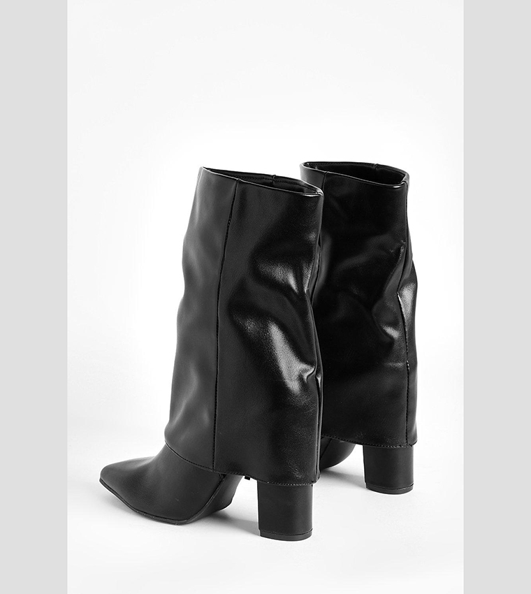 Buy Boohoo Fold Over Calf High Boots In Black | 6thStreet Bahrain