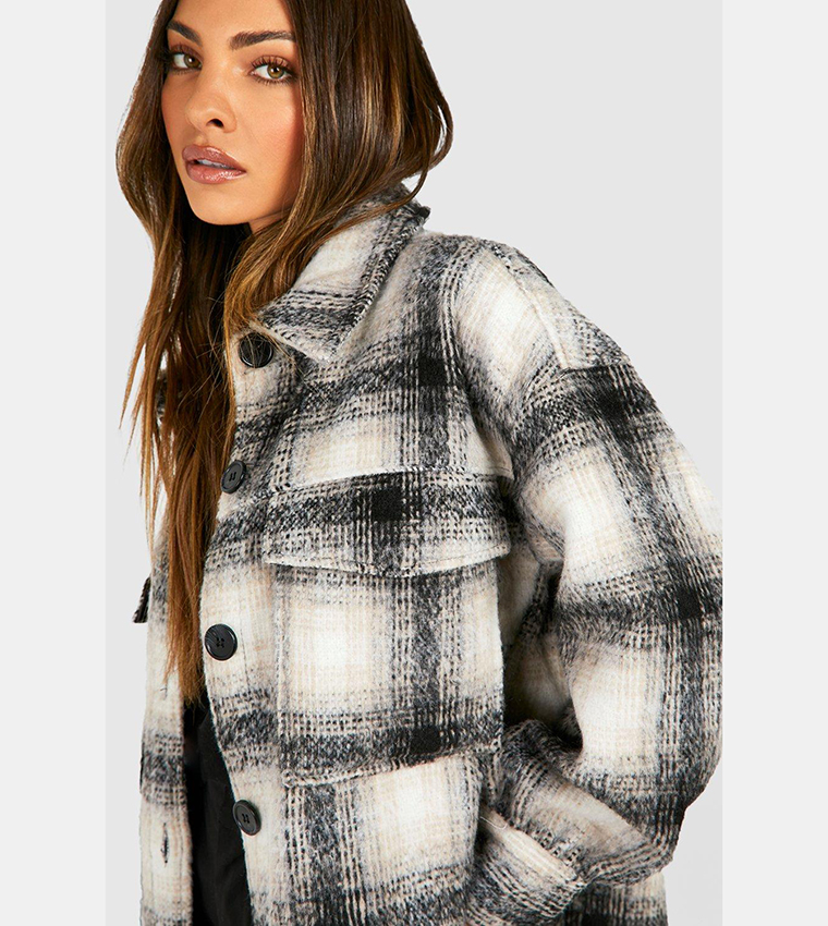 Buy Boohoo Check Midaxi Shacket In Black | 6thStreet Saudi Arabia