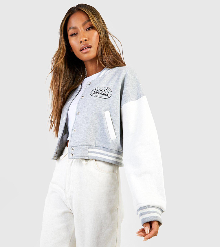 Buy Boohoo Design Studio Bomber Jacket In GREY MARL | 6thStreet Saudi ...