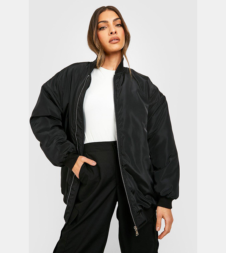 Buy Boohoo Oversized Bomber Jacket In Black | 6thStreet Qatar