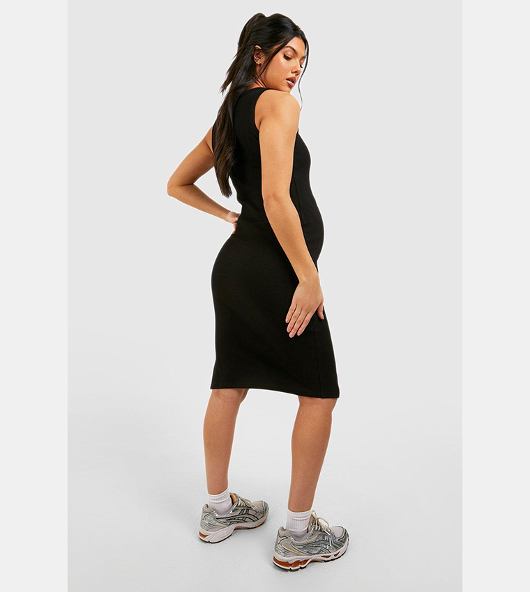 Buy Boohoo Maternity Premium Ribbed Split Midi Dress In Black ...