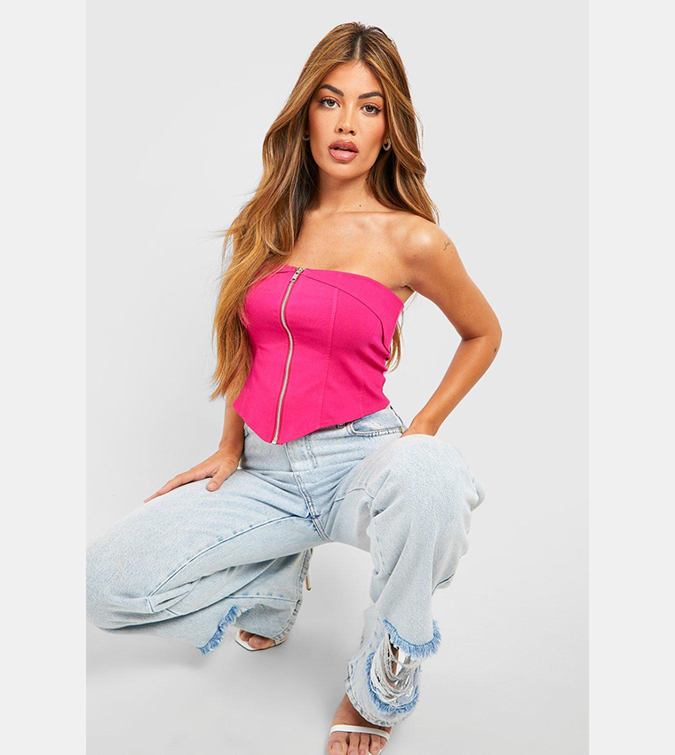 Buy Boohoo Bengaline Zip Through Corset Top In Hot Pink | 6thStreet ...