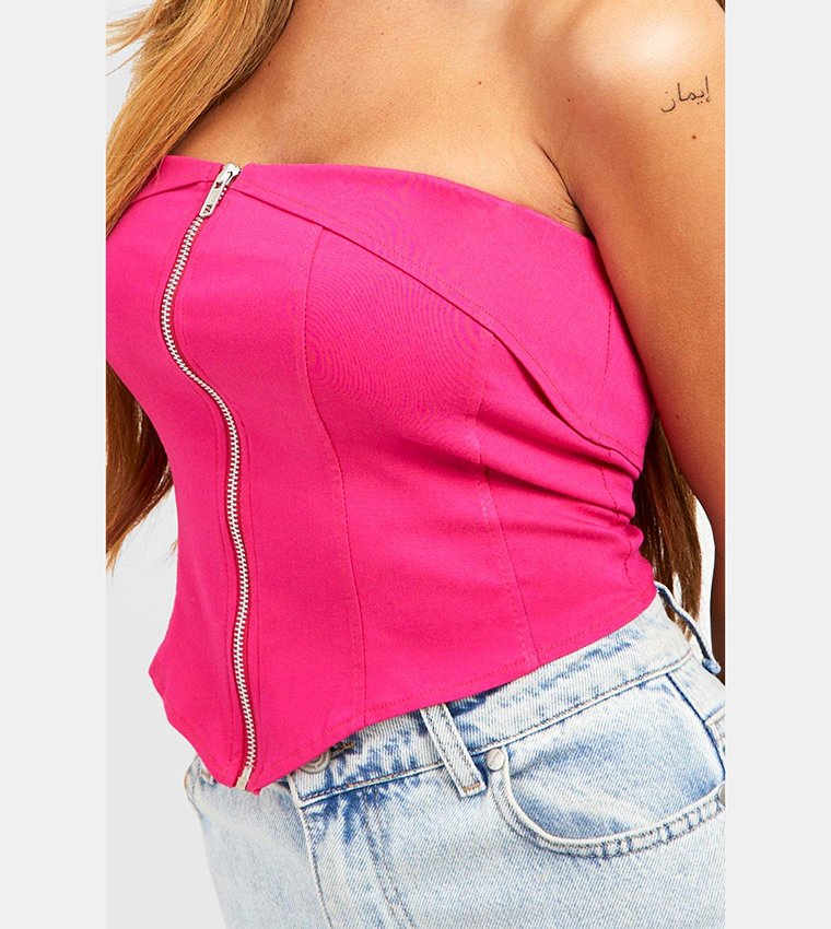 Buy Boohoo Bengaline Zip Through Corset Top In Hot Pink | 6thStreet ...