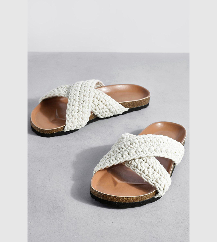 Buy Boohoo Crochet Crossover Front Footbed Slides In White | 6thStreet ...
