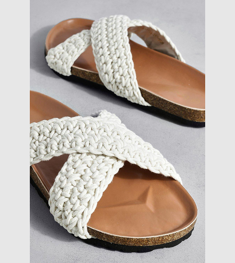 Buy Boohoo Crochet Crossover Front Footbed Slides In White | 6thStreet ...