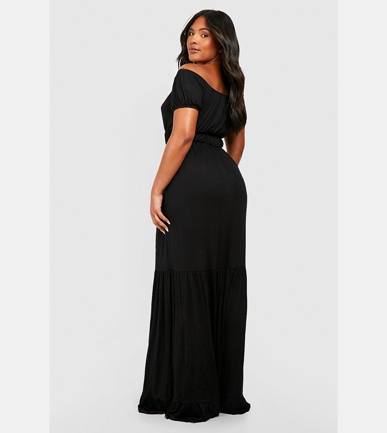 Buy Boohoo Jersey Off Shoulder Tiered Maxi Dress In Black 6thstreet