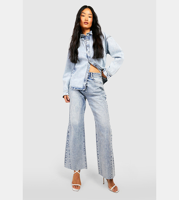Buy Boohoo Acid Wash Denim Shacket In Blue | 6thStreet UAE