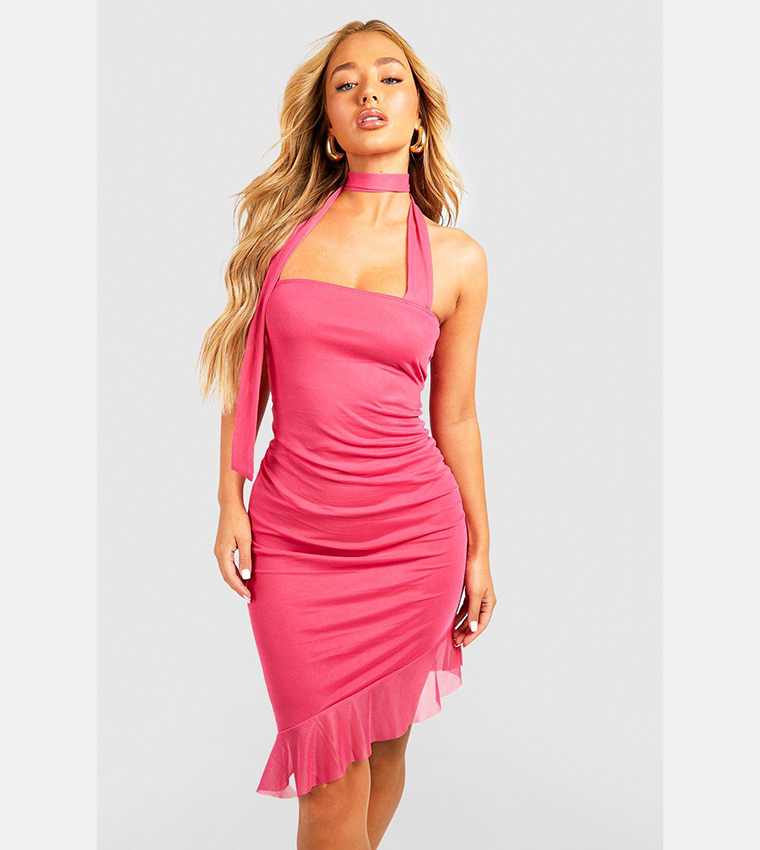 Buy Boohoo Mesh Ruffle Rose Mini Dress In Pink | 6thStreet Saudi Arabia