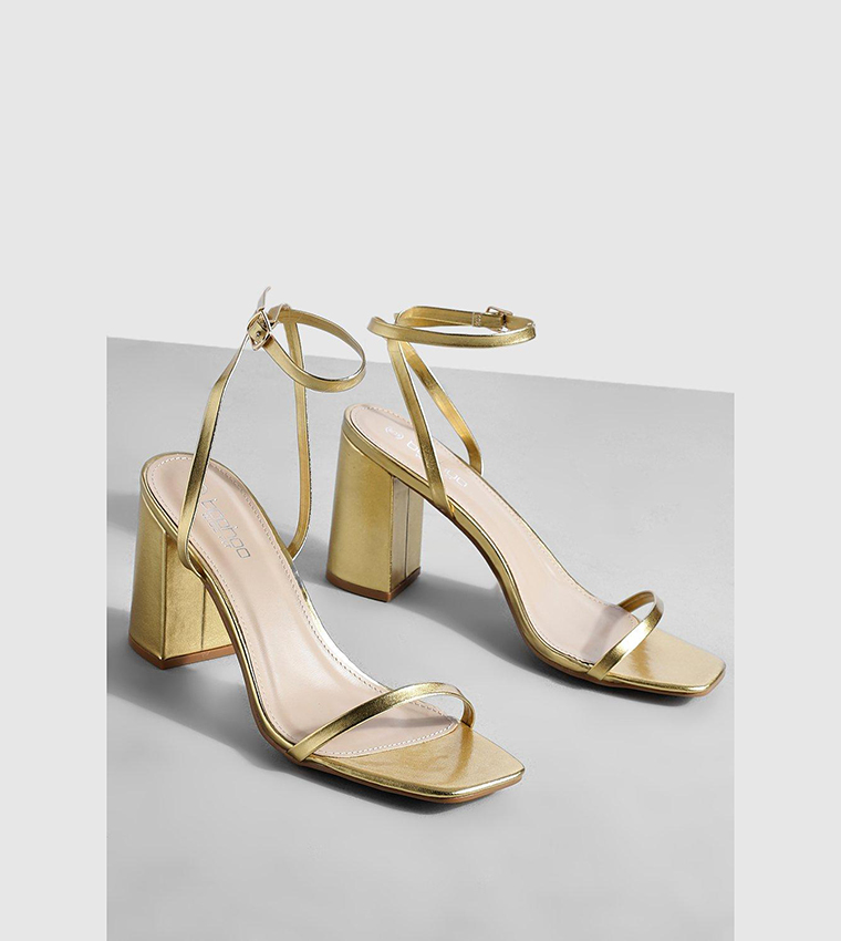 Buy Boohoo Wide Fit Minimal Block Heel Metallic Barely There In Gold ...