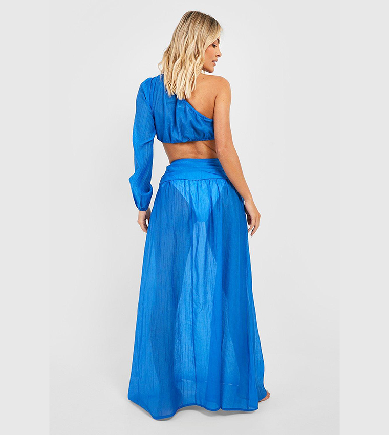 Buy Boohoo Sheer Texture One Shoulder Top And Skirt Beach Co Ord Set In ...