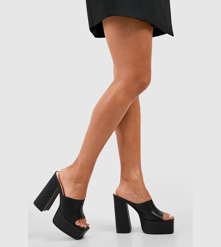 Buy Boohoo Square Toe Platform Heeled Mules In Black | 6thStreet Saudi ...