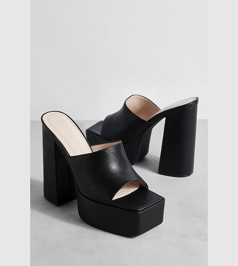 Buy Boohoo Square Toe Platform Heeled Mules In Black | 6thStreet Saudi ...