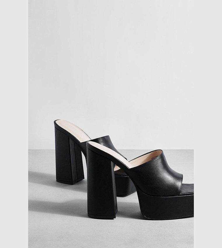 Buy Boohoo Square Toe Platform Heeled Mules In Black | 6thStreet Saudi ...