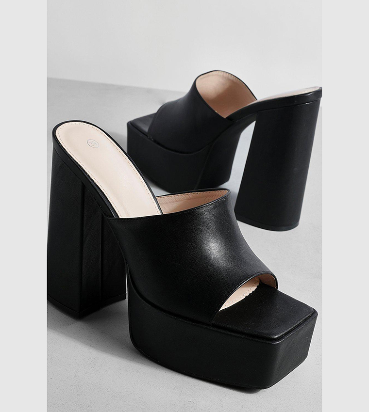 Buy Boohoo Square Toe Platform Heeled Mules In Black | 6thStreet Saudi ...