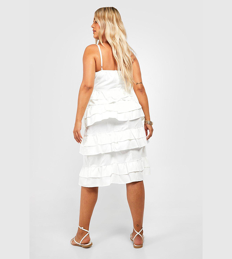 Buy Boohoo Ruffle Detail Strappy Midi Dress In White | 6thStreet Bahrain