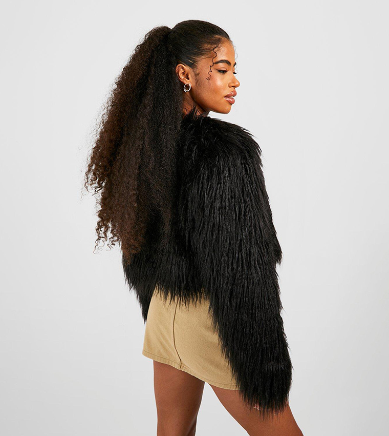 Buy Boohoo Faux Fur Cropped Jacket In Black | 6thStreet Saudi Arabia