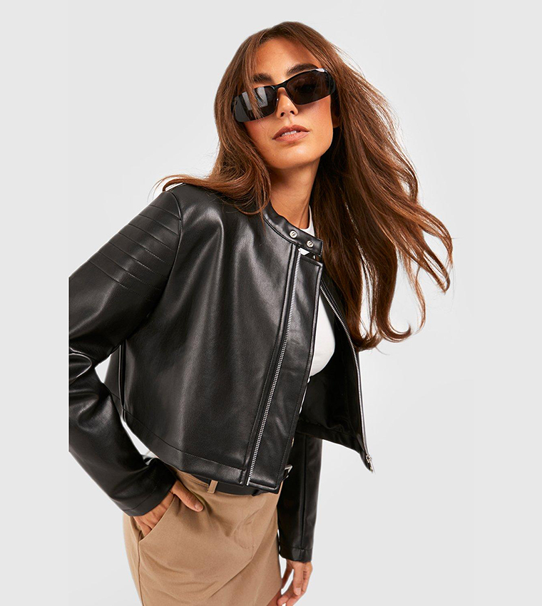 Buy Boohoo Cropped Moto Detail Faux Leather Jacket In Black | 6thStreet ...