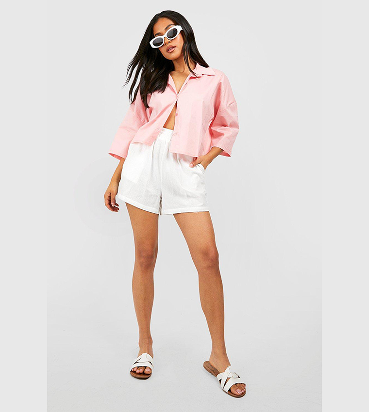 Buy Boohoo Cropped Boxy Poplin Shirt In Pink | 6thStreet Bahrain