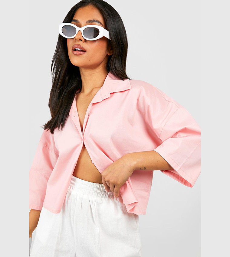 Buy Boohoo Cropped Boxy Poplin Shirt In Pink | 6thStreet Bahrain