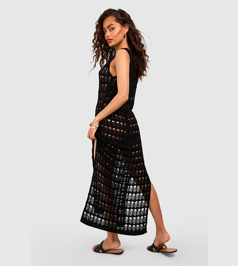 Buy Boohoo Ladder Crochet Midaxi Dress In Black | 6thstreet Saudi Arabia