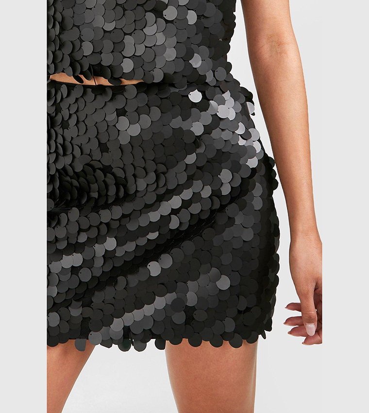 Buy Boohoo Iridescent Disco Sequin Mini Skirt In Black | 6thStreet UAE