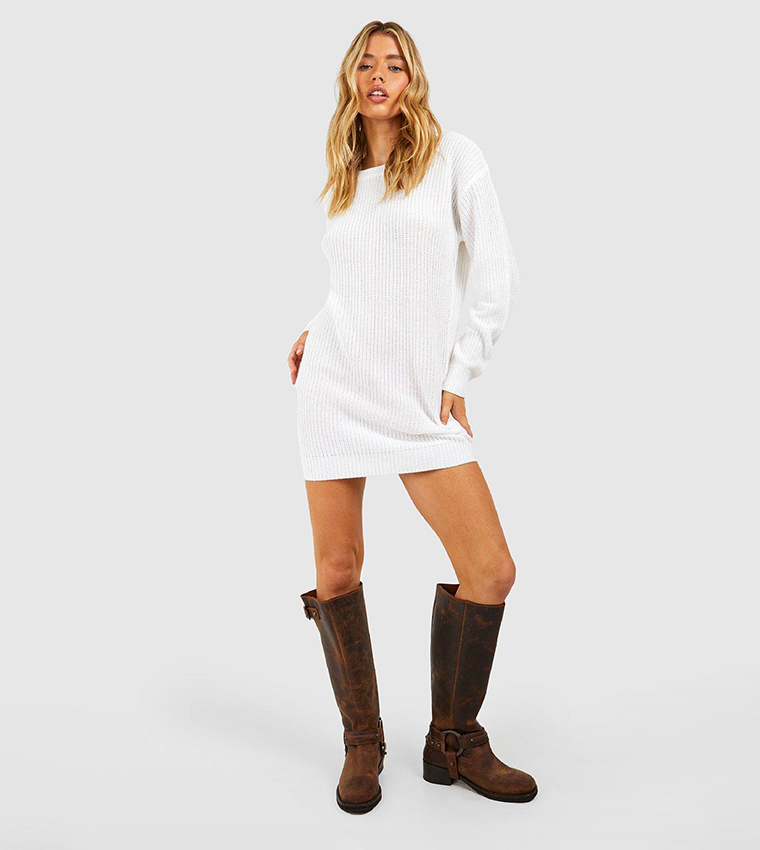 Buy Boohoo Basic Crew Neck Jumper Dress In White | 6thStreet Kuwait