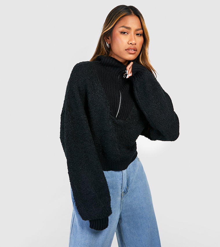 Buy Boohoo Boucle Half Zip Jumper In Black | 6thStreet Saudi Arabia