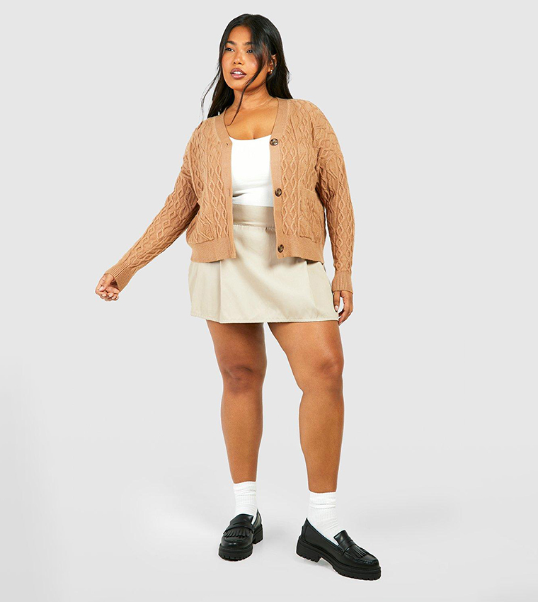 Buy Boohoo Cable Knitted Boxy Cardigan In Beige | 6thStreet Bahrain