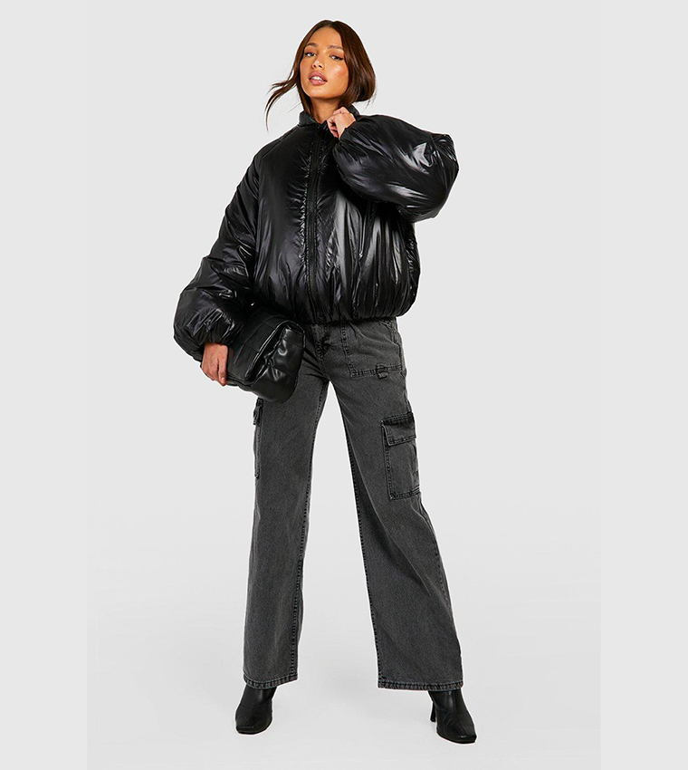 Buy Boohoo Tall Zip Padded Puffer Jacket In Black | 6thStreet UAE