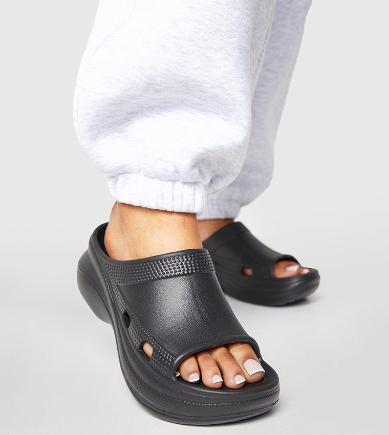 Buy Boohoo Chunky Wave Sole Platform Slides In Black | 6thStreet UAE